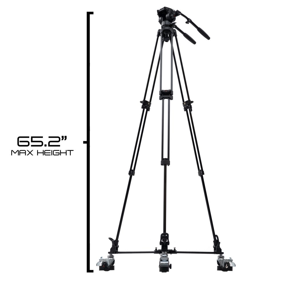2-Stage Aluminum Fluid Head Tripod Kit w/ Dolly, 15.4 lbs Payload ...