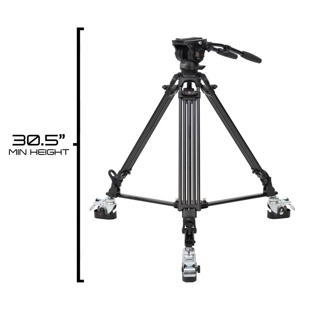 2-Stage Aluminum Fluid Head Tripod Kit w/ Dolly, 15.4 lbs Payload ...