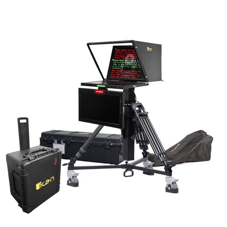 19″ Widescreen PTZ Teleprompter w/ Talent Monitor, Motorized Pedestal ...