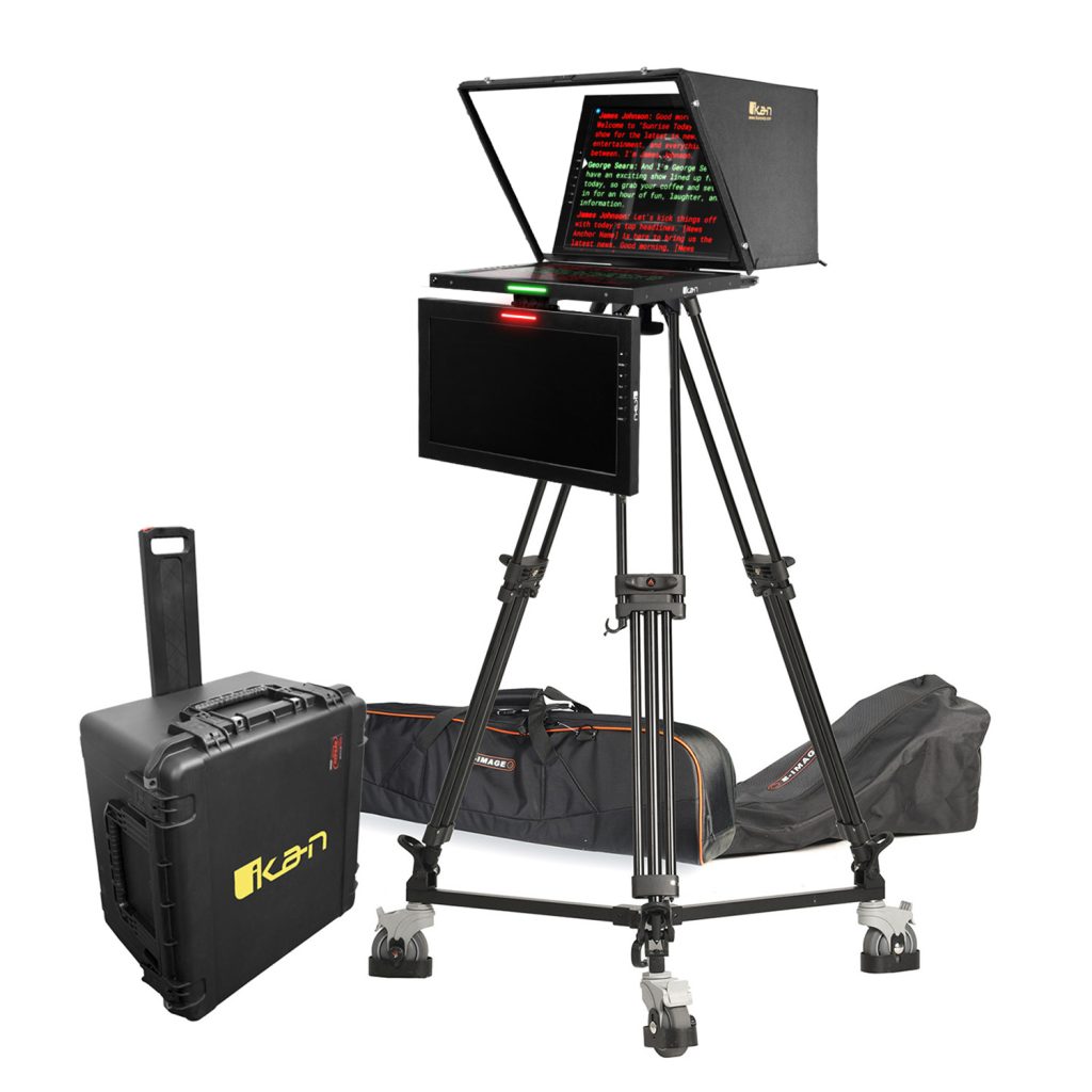 19" 4:3 PTZ Teleprompter w/ 16:9 Talent Monitor, Tripod & Dolly Turnkey ...